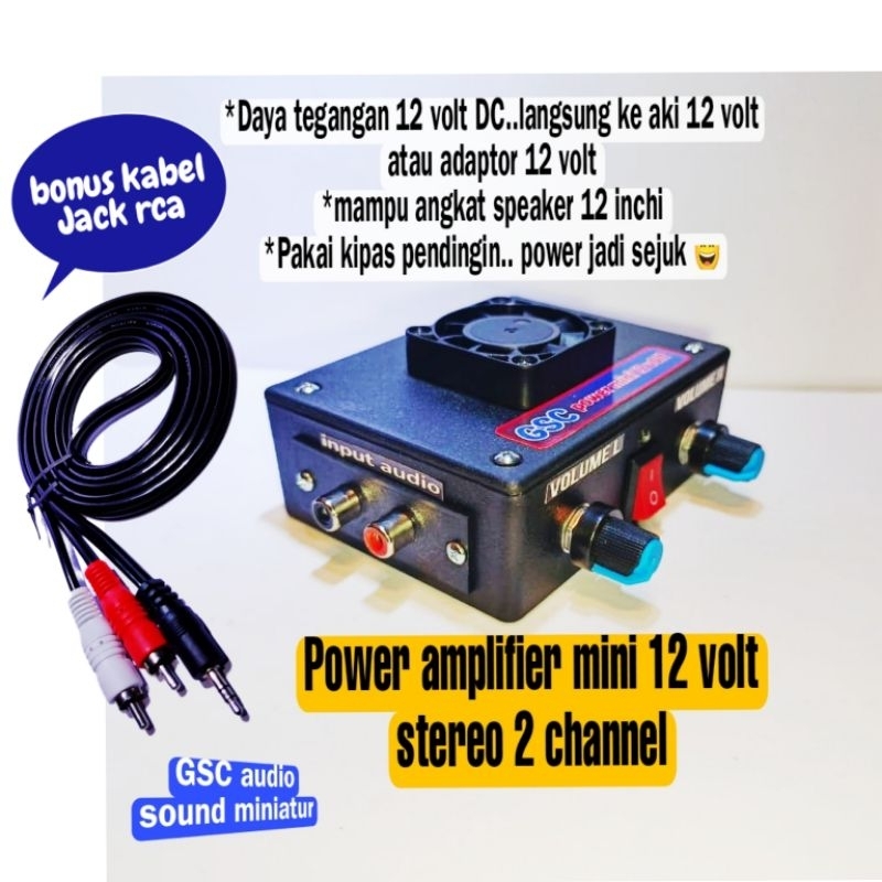 Jual Amplifier mini 12 volt stereo lengkap dengan kabel input audio ...