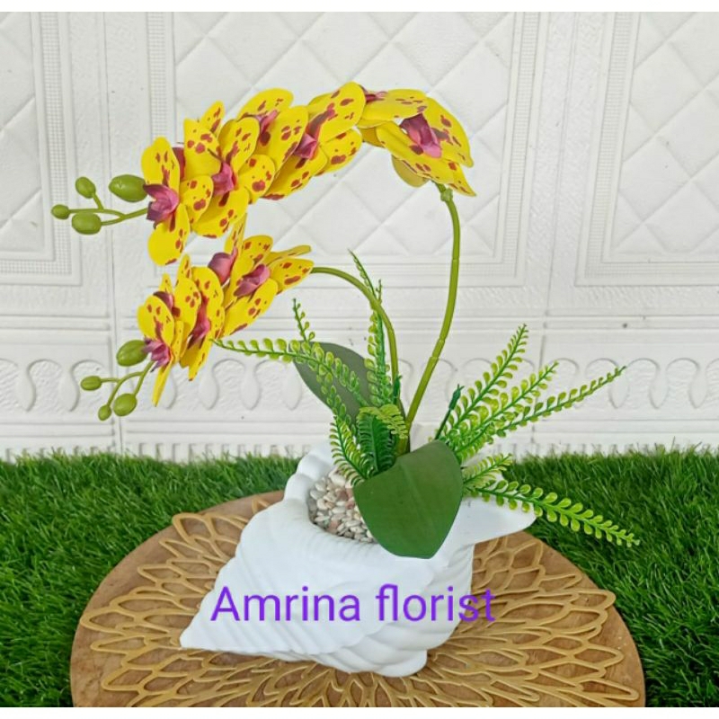 Jual bunga anggrek latex artificial vas kerang | Shopee Indonesia