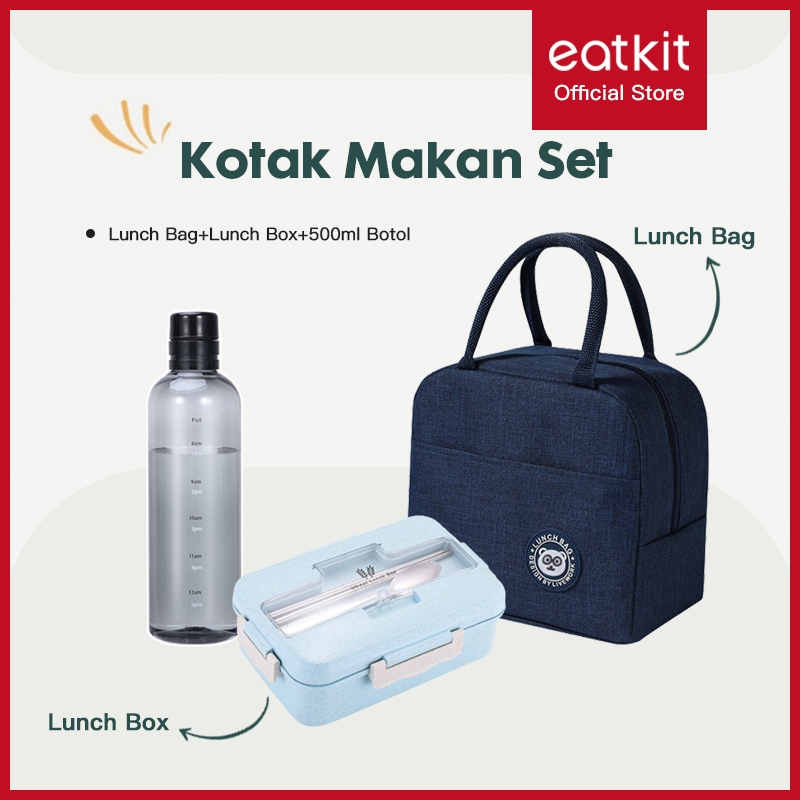 Jual Eatkit Lunch Box Set Kotak Bekal Makan Jerami Gandum Paket kotak makan 1000ml Free Sendok ...