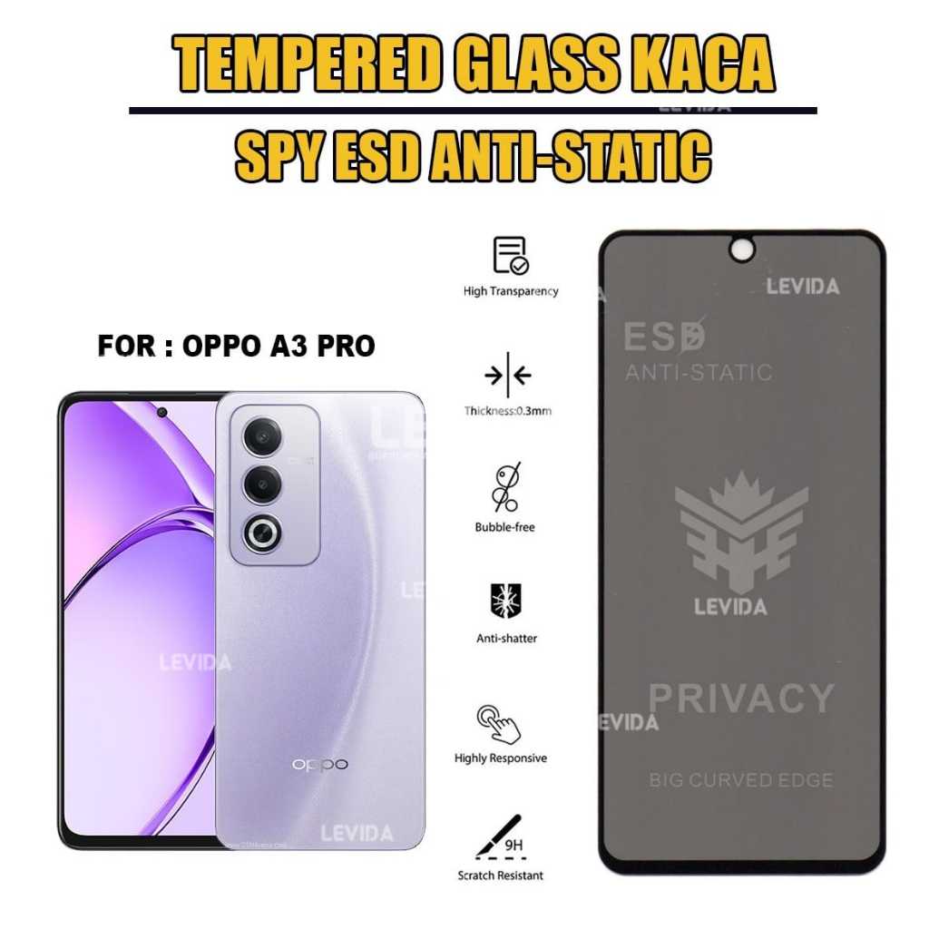Jual Tempered glass Anti Static ESD SPY Anti Intip Premium Full Layar Antigores Spy Oppo A3 Pro ...