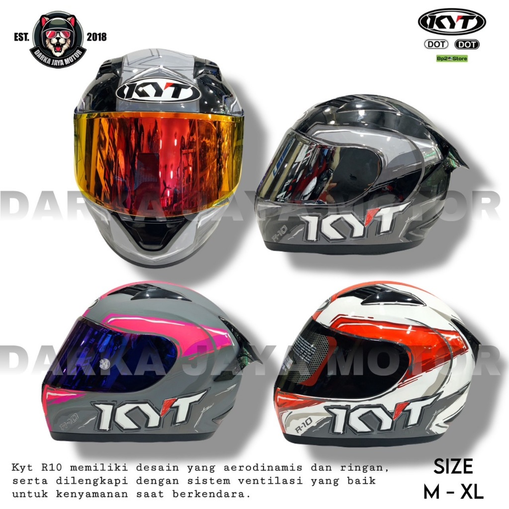 Jual HELM FULLFACE KYT R10 #6 BLACK/GREY || R10 #6 WHITE/RED | KYT R10 ...
