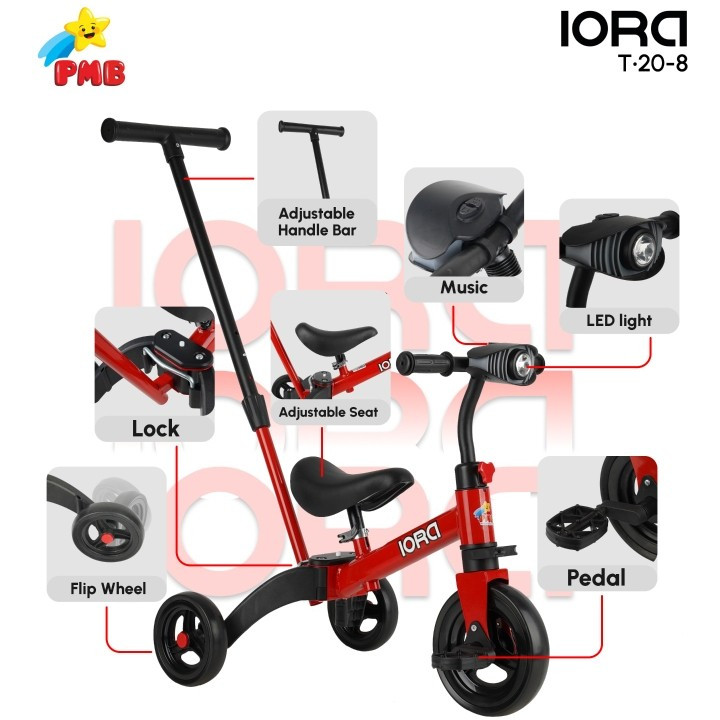 Jual Sepeda Roda 3 Tiga Balance Bike PMB IORA T20-8 Musik Stir Tricycle Anak T20-8 PUSHBIKE ...