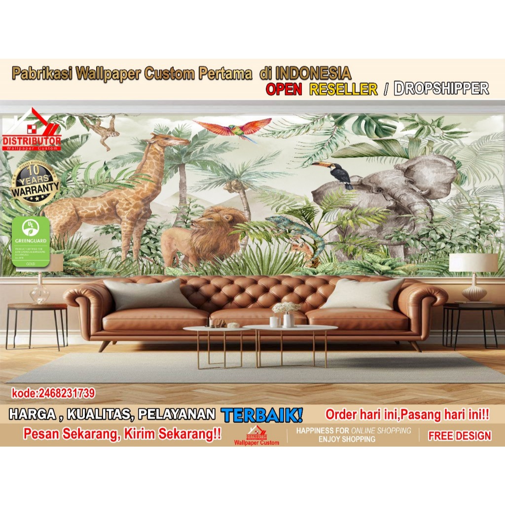 Jual Wallpaper Custom 3D Tema Tropical Ruang Tamu | Semi Outdoor | Leaf ...
