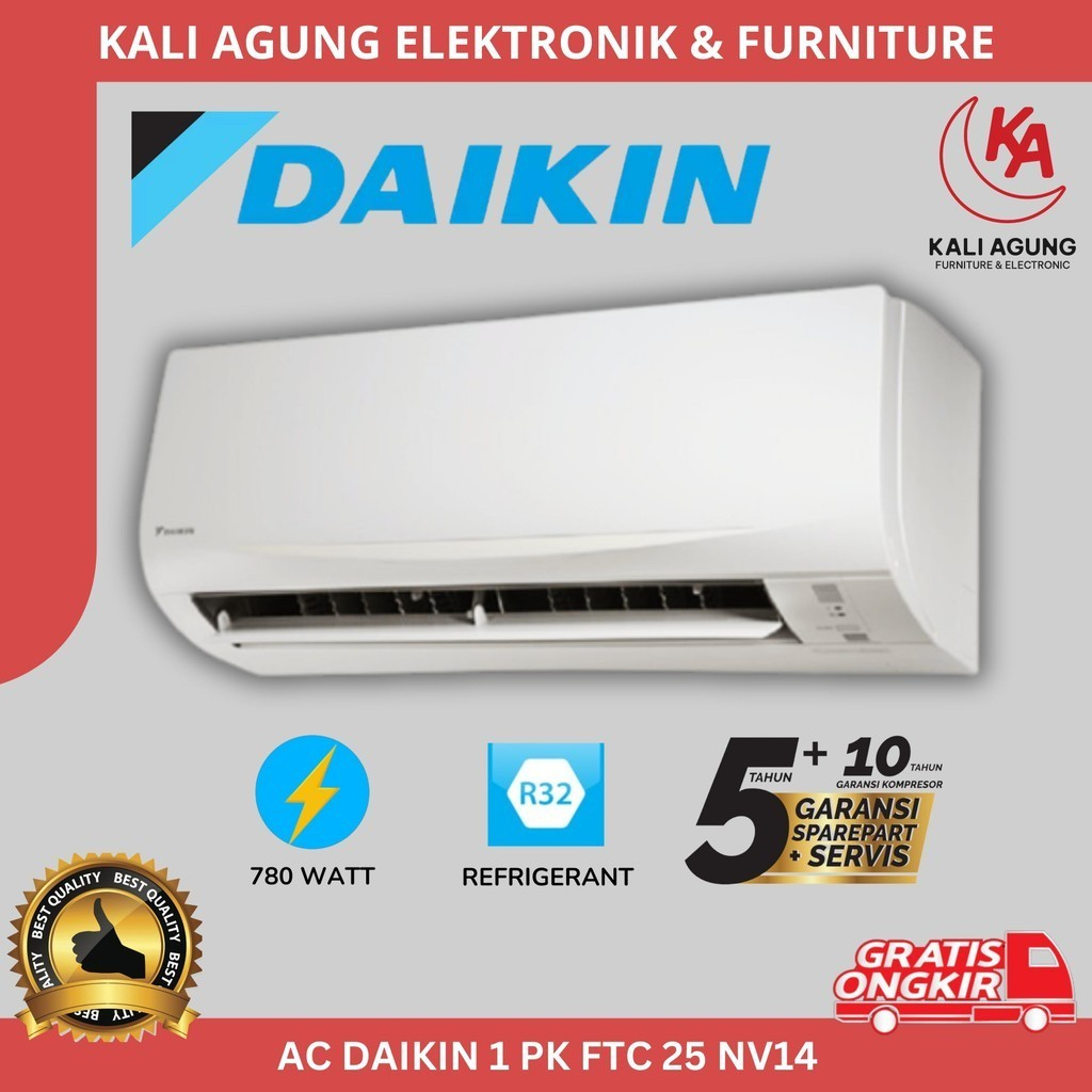 Jual AC DAIKIN 1 PK THAILAND - FTC 25NV14 + PEMASANGAN - GRATIS PENGIRIMAN | Shopee Indonesia