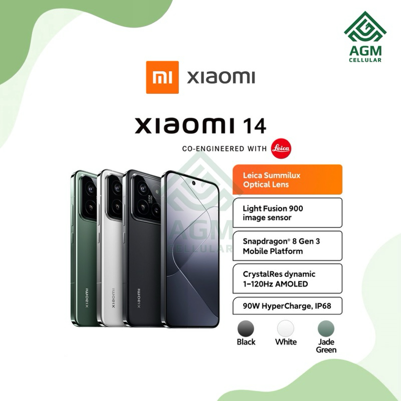 Jual HANDPHONE XIAOMI 14 RAM 12GB/256GB (Black, Jade Green, White ...