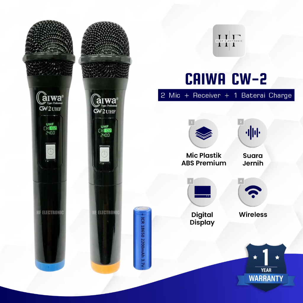 Jual Mic Wireless CAIWA CW-2 UHF Rechargeable Microphone Mik Tanpa ...