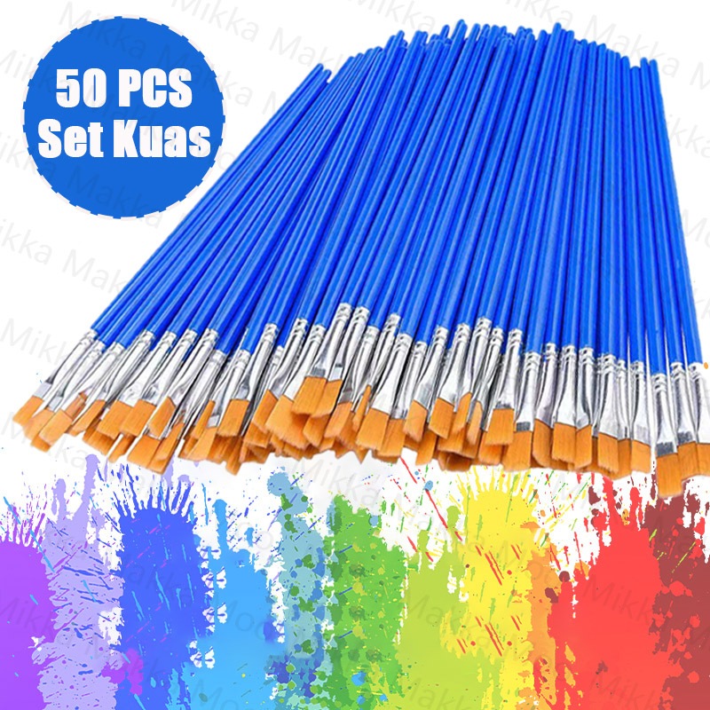 Jual 50pcs Kuas Lukis Akrilik Bulu Nilon Cat Air Biru Flat Tip Sikat ...