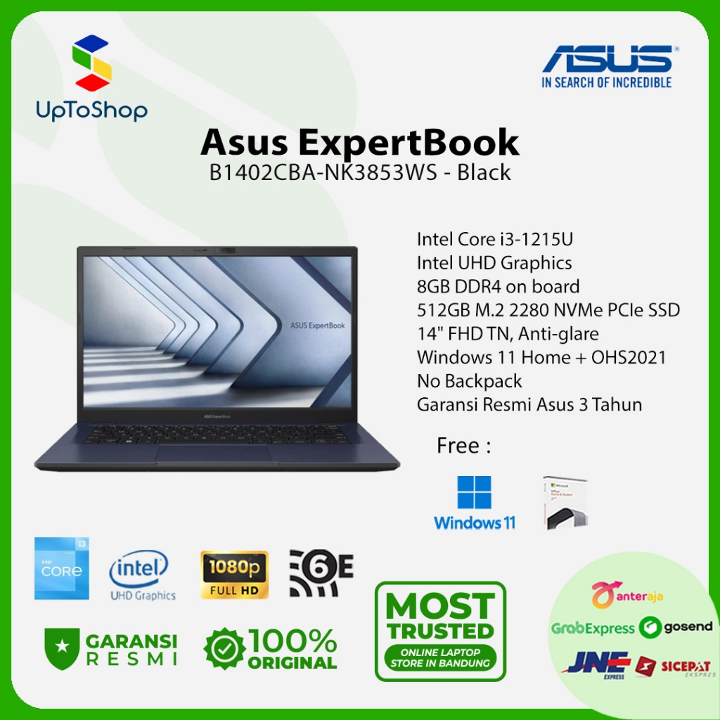 Jual Asus ExpertBook B1402CBA-NK3853WS Core i3-1215U 8GB 512GB 14" W11 ...