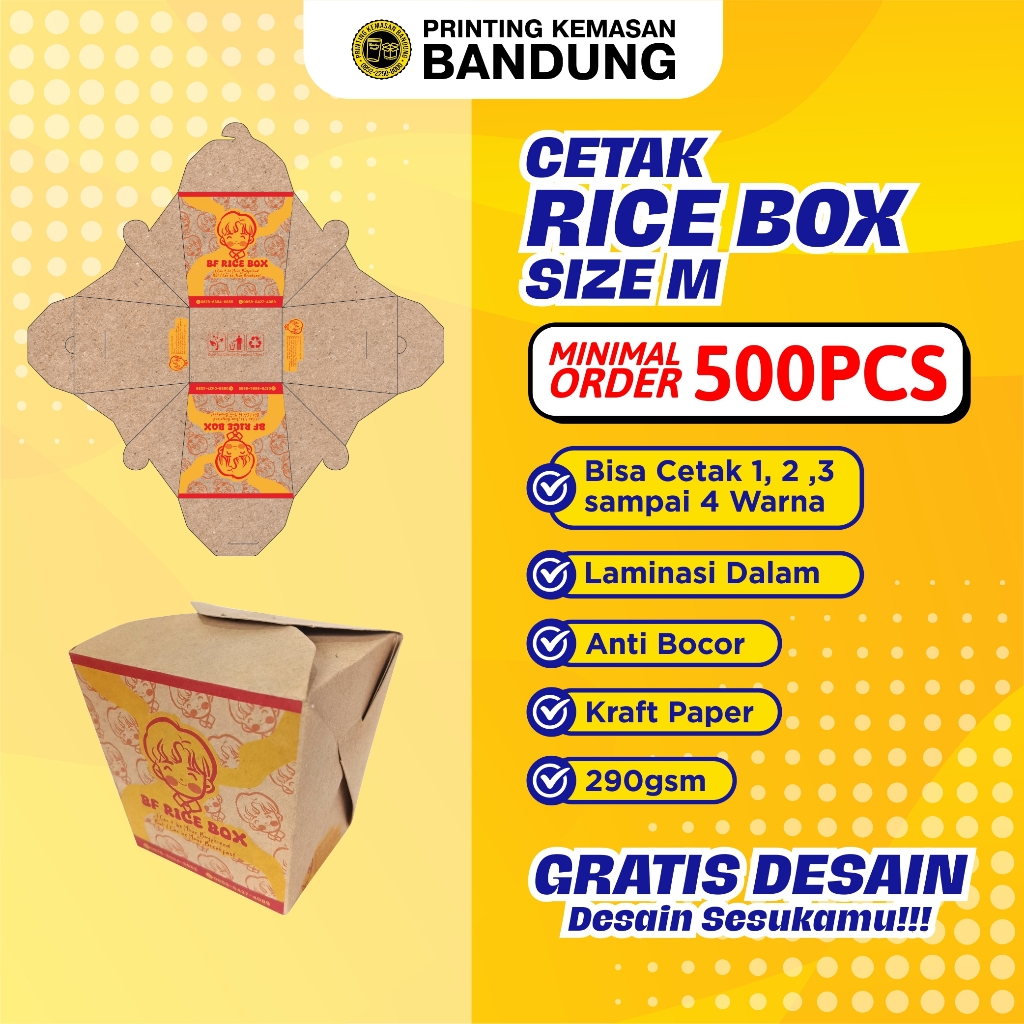 Jual custom cetak 1 warna rice box size m kraft 290gr | Shopee Indonesia