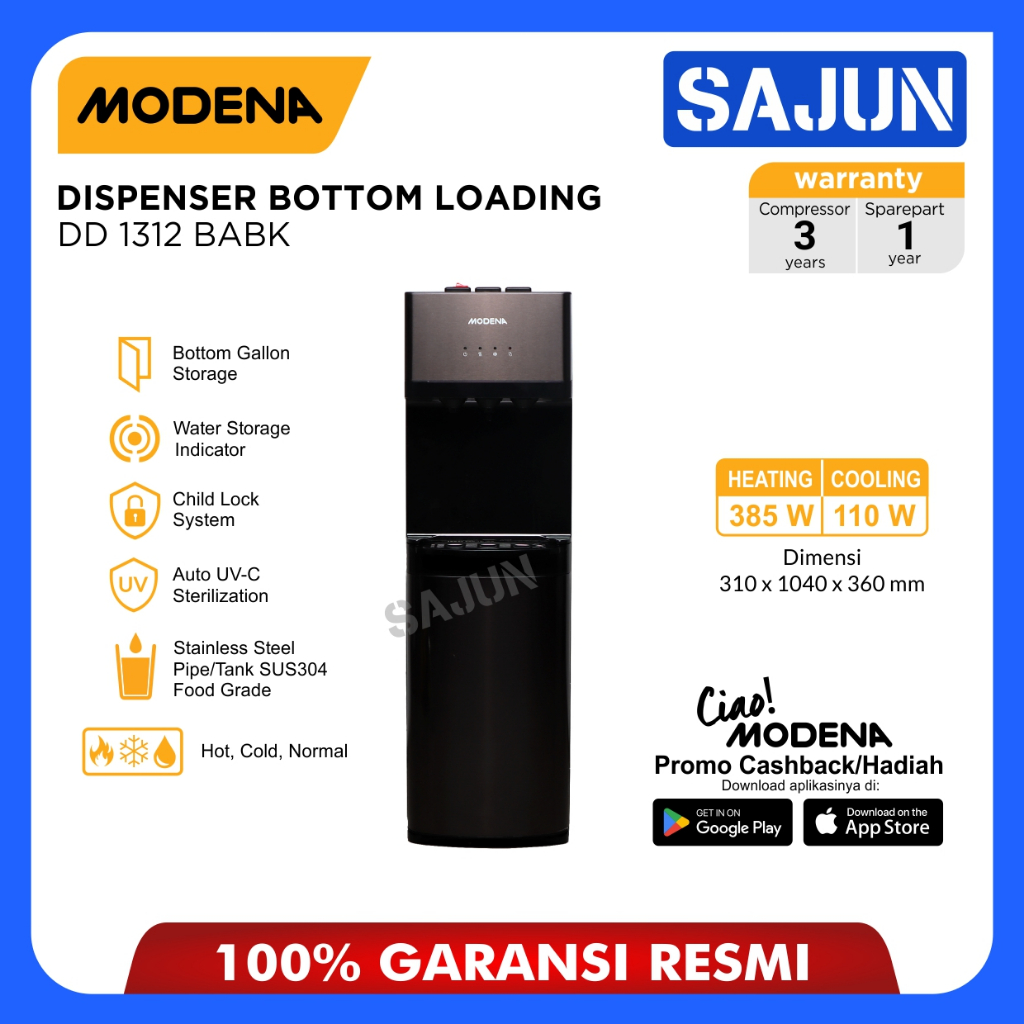 Jual Modena Water Dispenser Bottom Loading - DD 1312 BABK (Galon Bawah ...