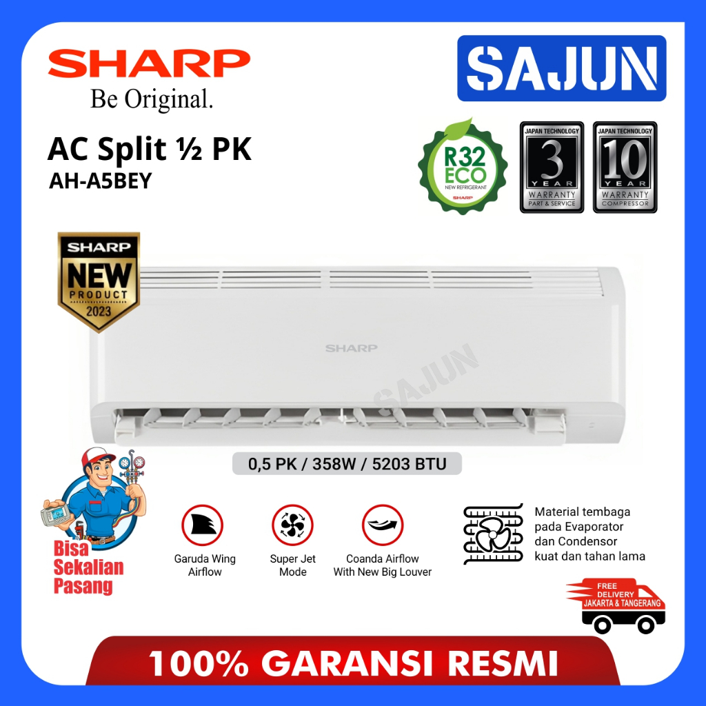 Jual Sharp AC 1/2 PK AH-A5BEY AC Split 0.5 PK Standard Basic Garansi ...