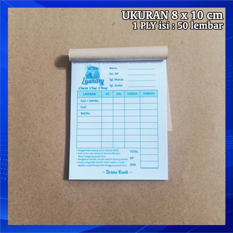 Jual Nota Laundry Kecil 1 Ply Biru Mini Kertas Cuci Baju Bon Cucian ...