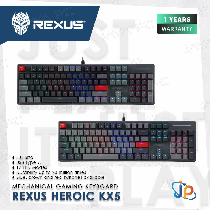 Jual Keyboard Gaming Mechanical Rexus Heroic KX5 Fullsize RGB LED | Shopee Indonesia