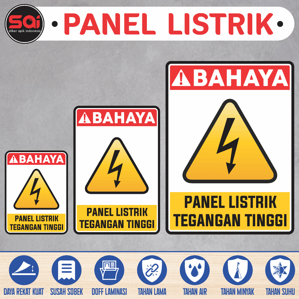 Jual stiker vinyl anti air/waterproof BAHAYA PANEL LISTRIK TEGANGAN ...
