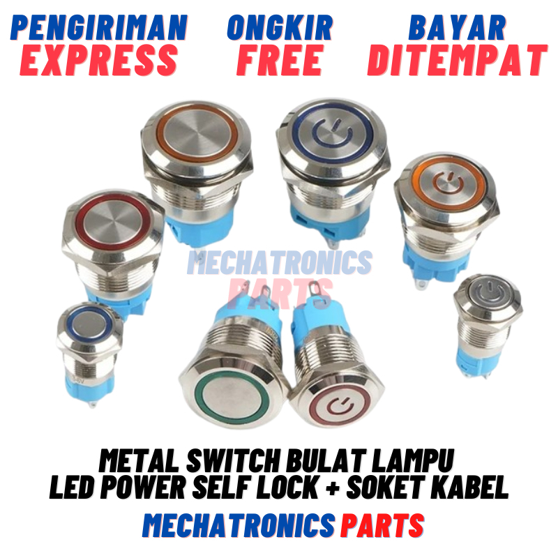 Jual Metal Switch Bulat Lampu LED Logo Power Polos Self Lock + Soket ...