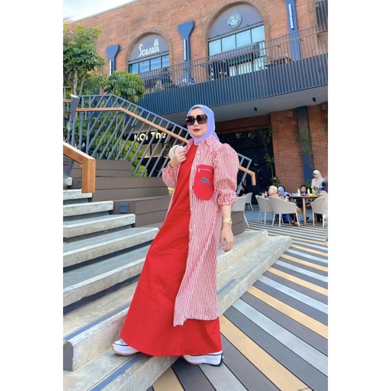 Jual Calistha - Set Culture Abaya Merah putih Calistha | Shopee Indonesia