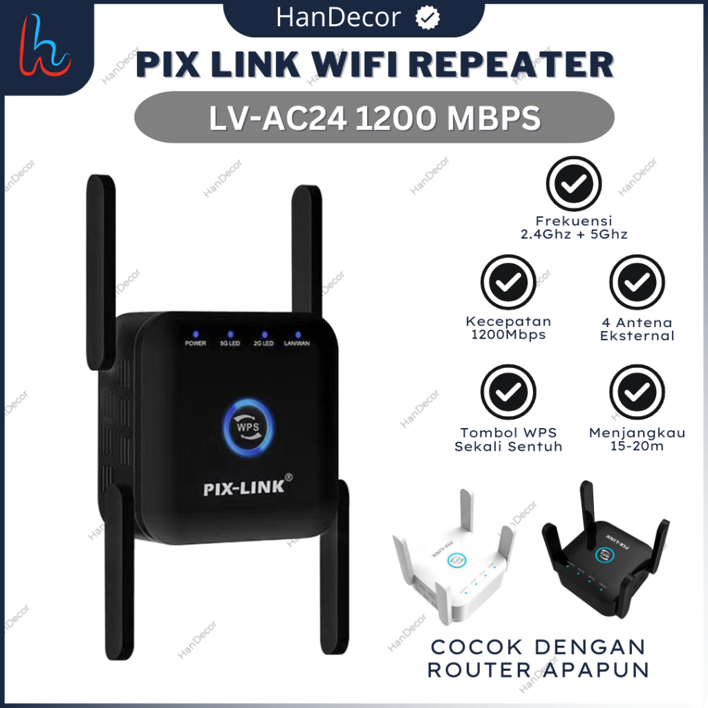 Jual Pix Link Wifi AC24 Extender Repeater 4 antena Wireless 5G 2.4GHz ...