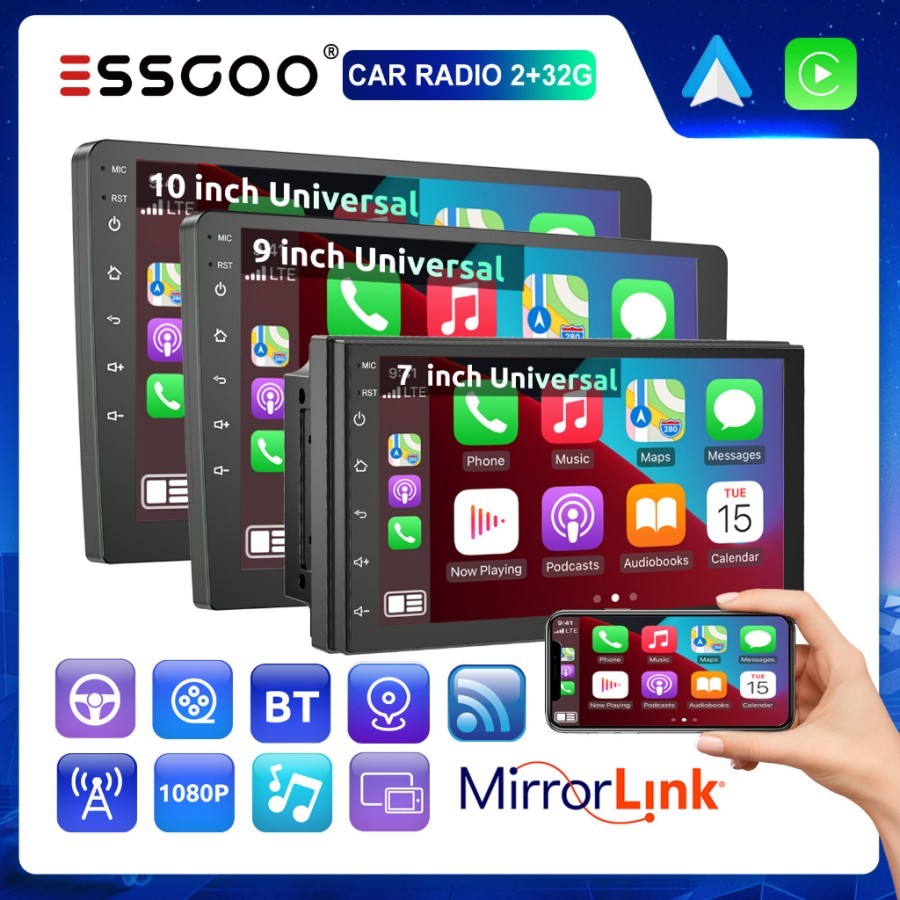 Jual ESSGOO Head Unit Android 13 Wireless Carplay & Auto 4G+64G Double Din 7 9 10 inch HD IPS ...