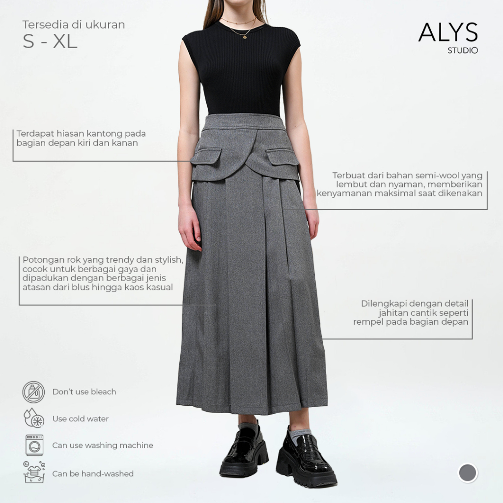 Jual Alys Studio - Kinan Grey Long Skirt | Rok Wanita | Rok Panjang ...