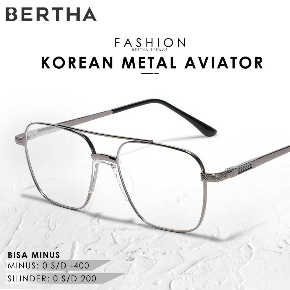 Jual Bertha Frame Kacamata Style Aviator Lensa Plano Bahan Metal Simple ...
