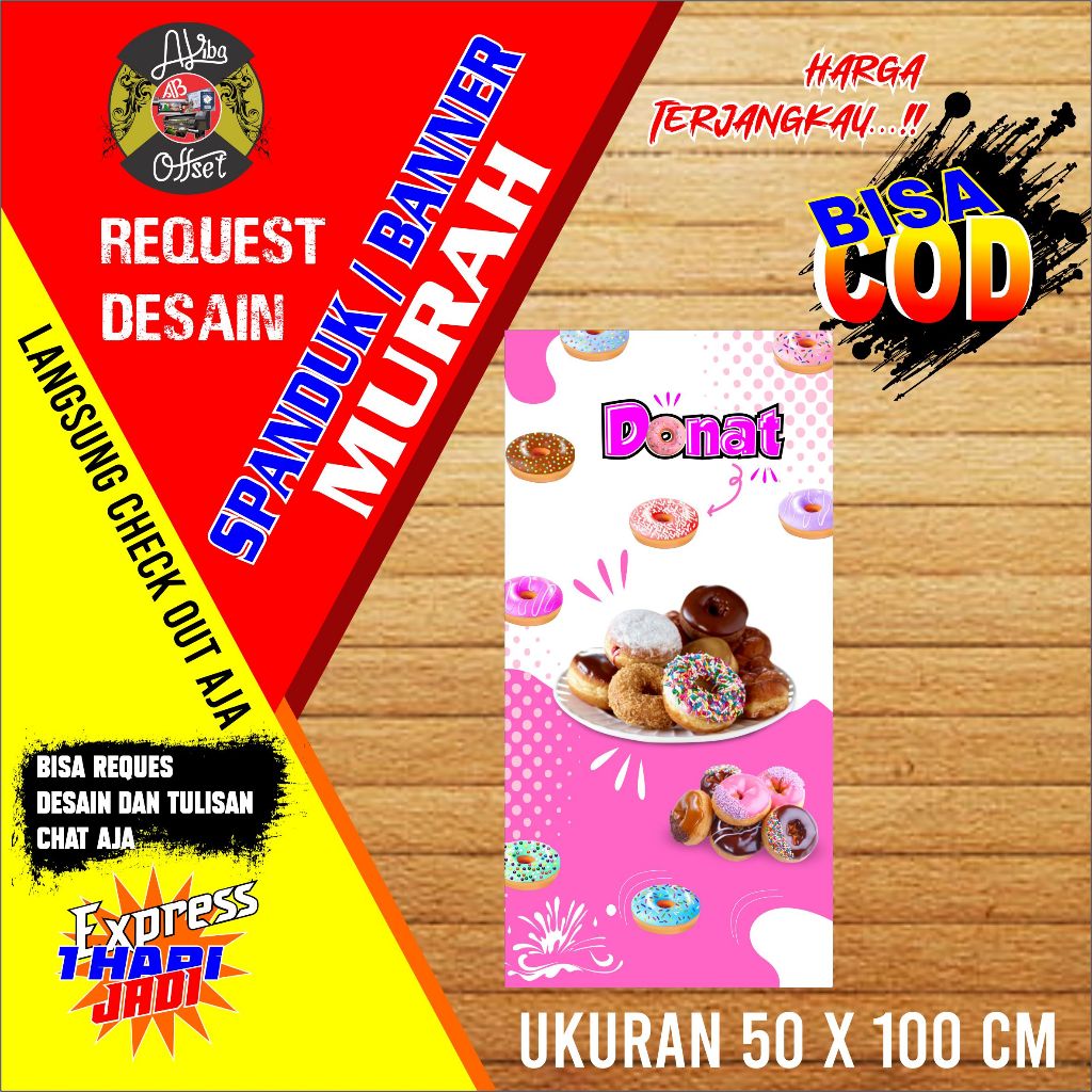 Jual BANNER SPANDUK CUSTOM DONAT UKURAN 50X100CM | Shopee Indonesia