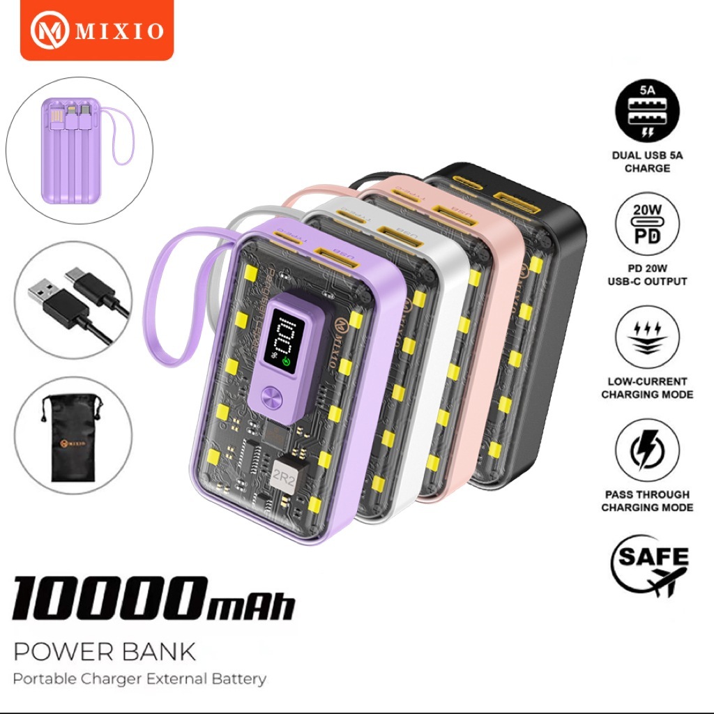 Jual MIXIO MP-02 10000mAh 22.5W Powerbank Transparant With Kabel Fast ...