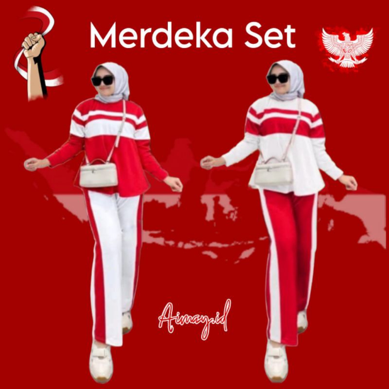 Jual [Bisa cod]Stelan Celana Merdeka set/OOTD Kemerdekaan Terbaru 2024 ...