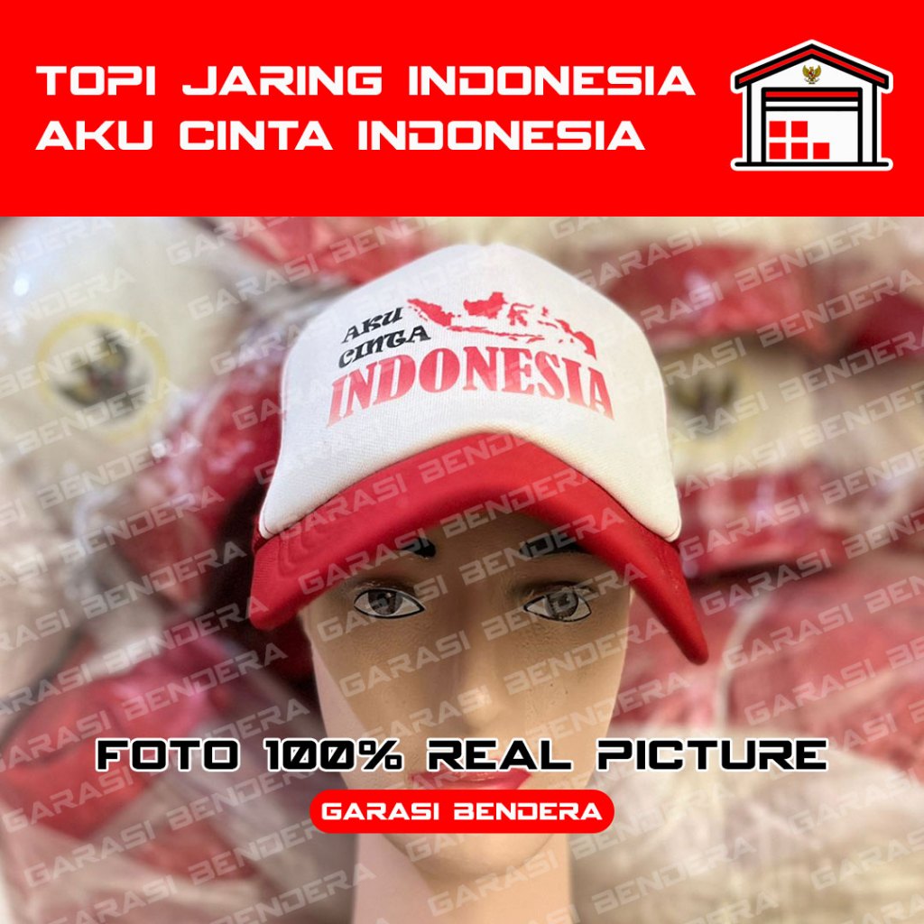 Jual Topi jaring merah putih Topi trucker merah putih sablon Aku cinta ...