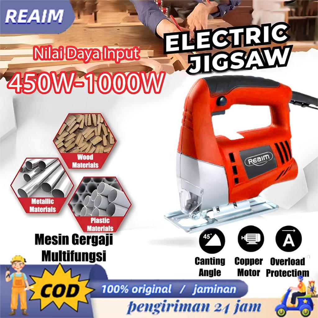 Jual REAIM Mesin Gergaji kayu Jig Saw Machine 450W Jigsaw Single Speed Mesin Gergaji Potong Kayu ...