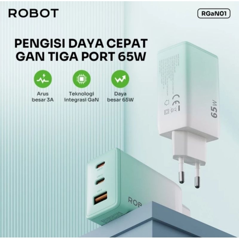 Jual ROBOT Charger RGaN01 White 3 Port 65W Original | Shopee Indonesia