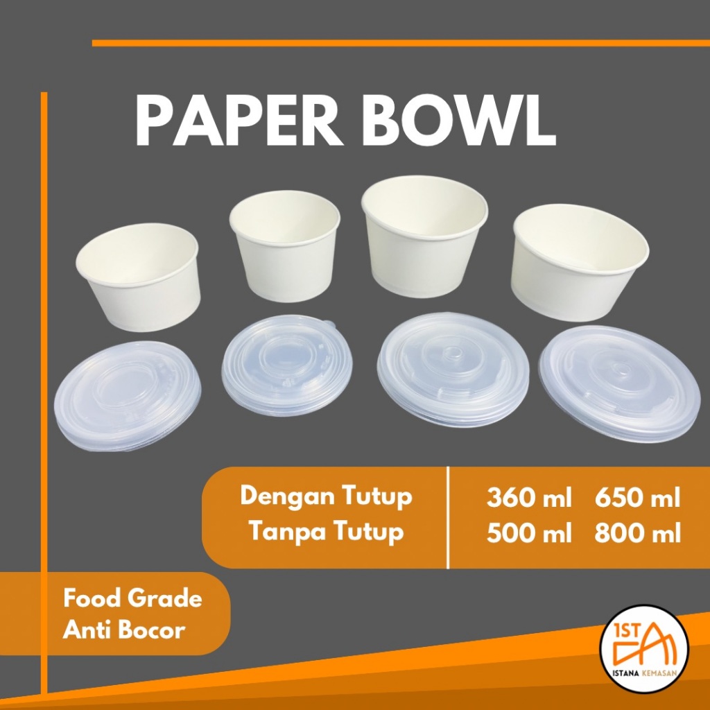Jual Paper Bowl Mangkok Kertas ukuran 360ml / 500ml / 650ml / 800ml ...