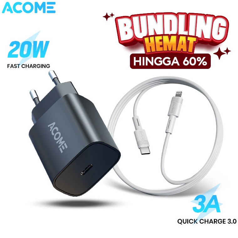 Jual KODE I87J ACOME Bundling Hemat Charger 2W PD USBC AC7 Kabel Data ...