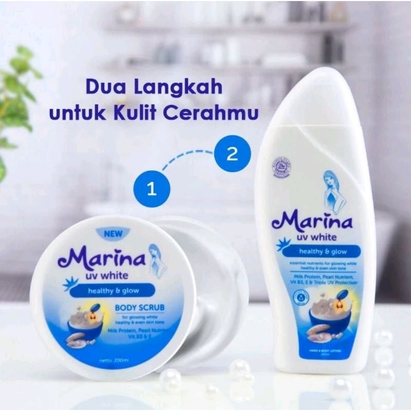 Jual (PAKET MARINA) Marina Body Scrub 185ml dan Body Lotion Marina Uv ...