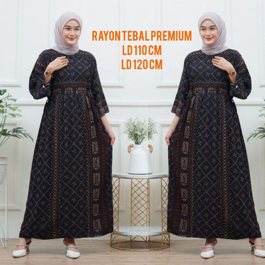 Jual DASTER DRESS LENGAN 3/4 MOTIF ETNIK BAHAN RAYON TEBAL BUSUI ...