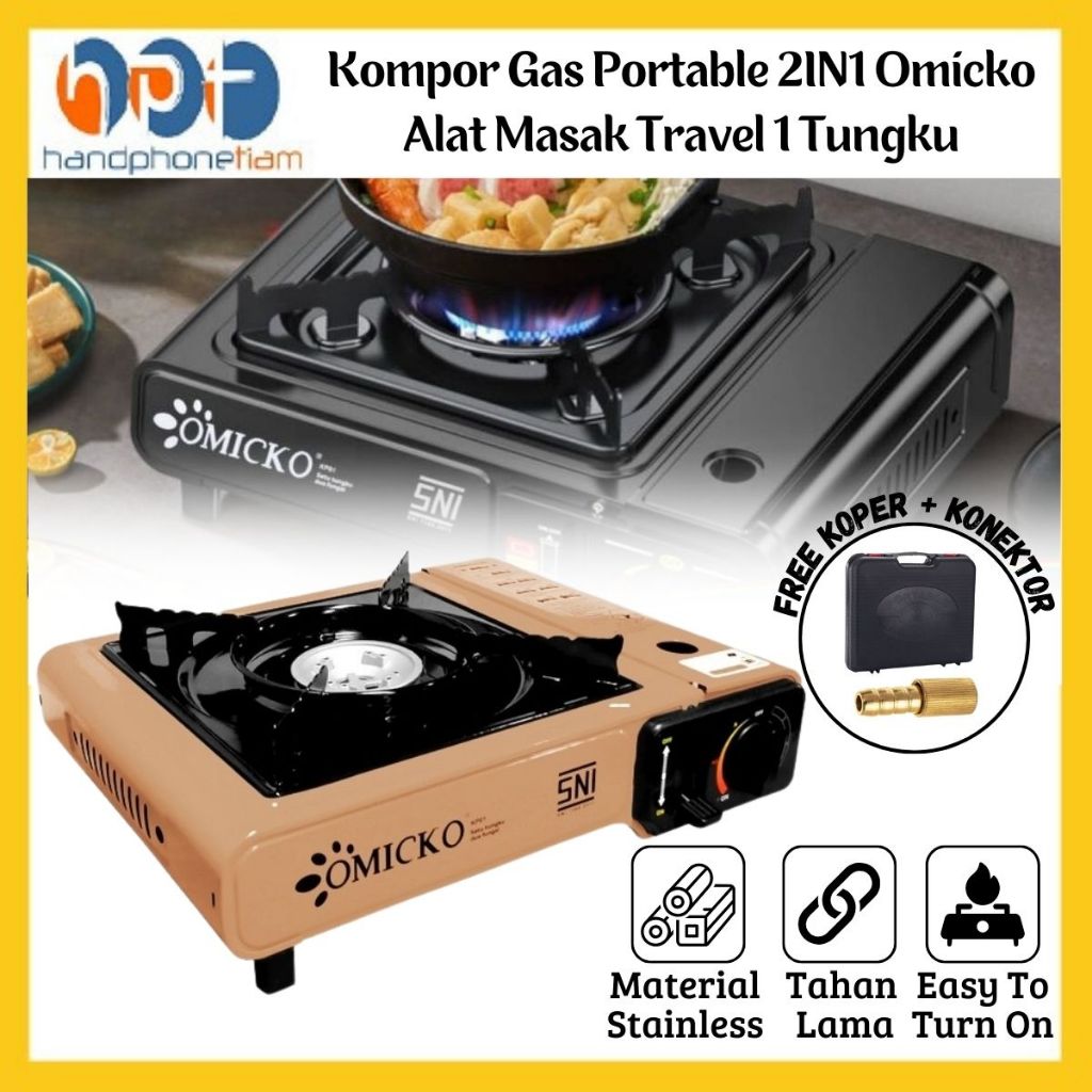 Jual Kompor Gas Portable 2IN1 Omicko Free Konektor + Koper / Stove SNI 1 Tungku (Gas LPG/Kaleng ...