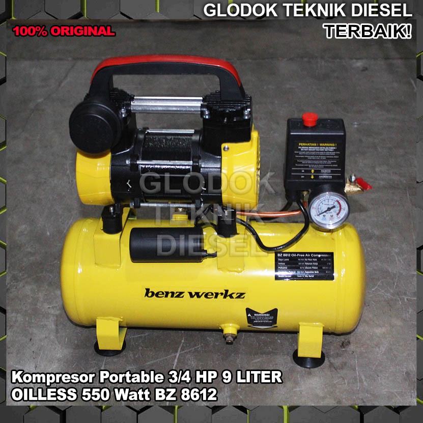 Jual Mesin Kompresor Angin Oilless Oiless 3/4 HP 9 L Liter Oil Free 750 ...
