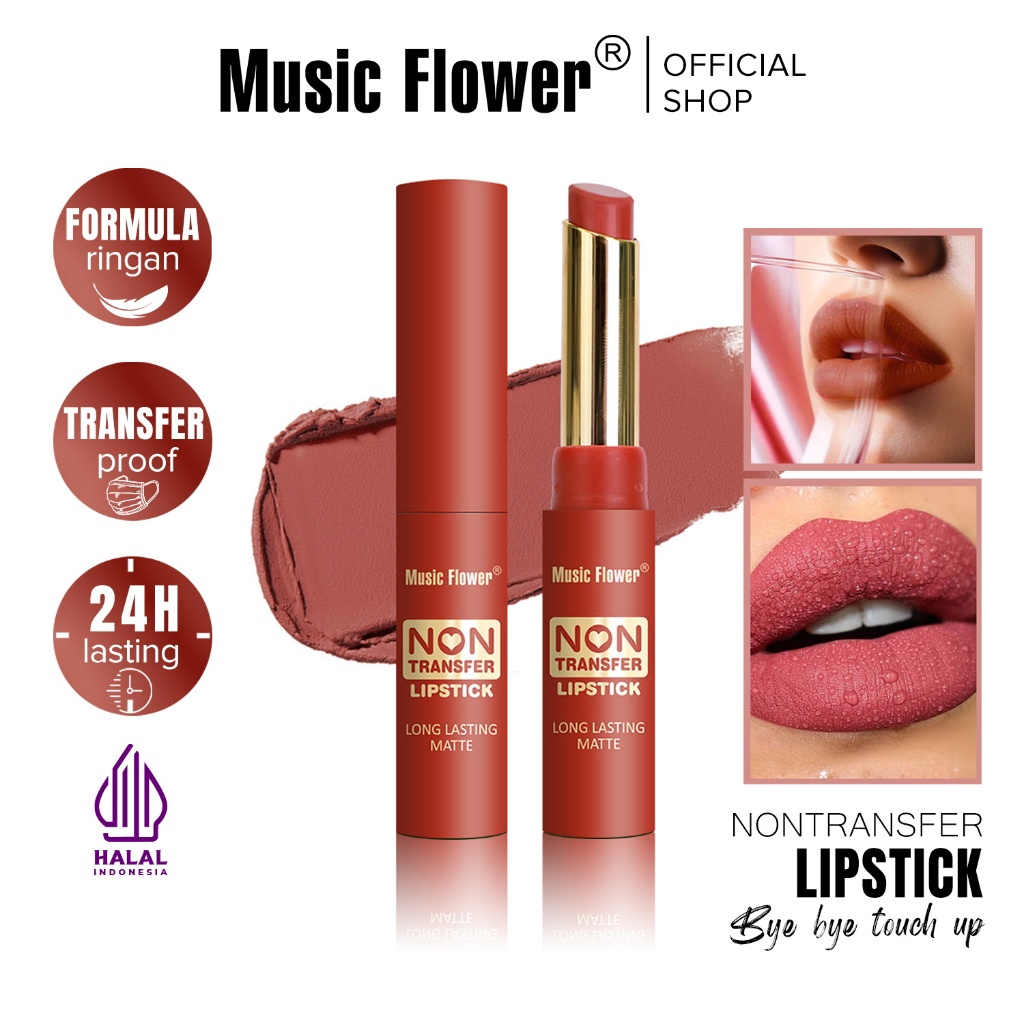 Jual MUSIC FLOWER Non Transfer Lipstick Velvet Matte Silky Touch 24H ...