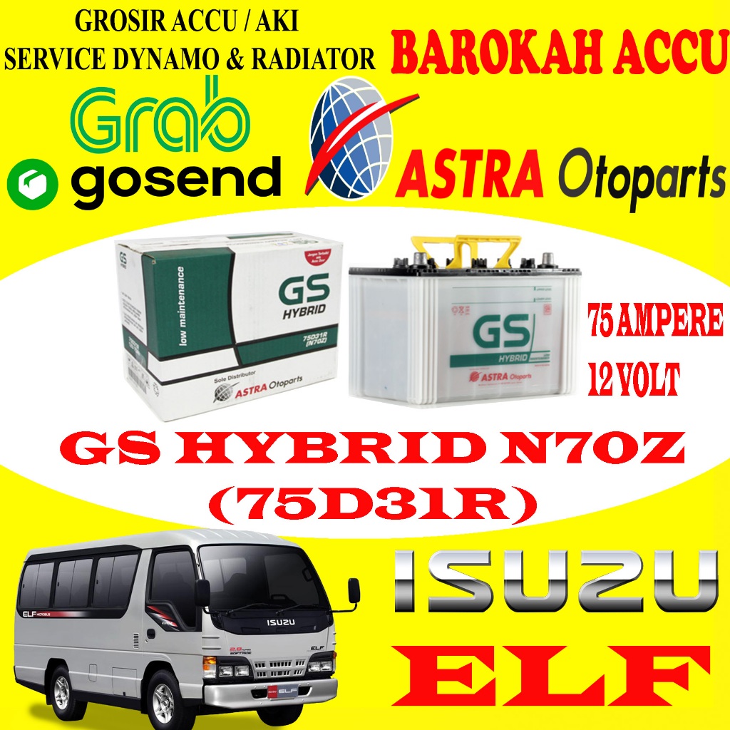 Jual AKI MOBIL ISUZU ELF GS HYBRID N70Z / 75D31R , 75 AH GS ASTRA ...