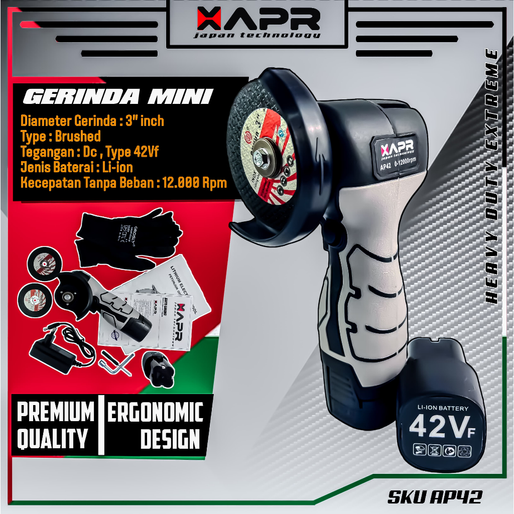 Jual GERINDA TANGAN 3 INCH 42VF 2 BATERAI APR JAPAN TECHNOLOGY AP42 ...
