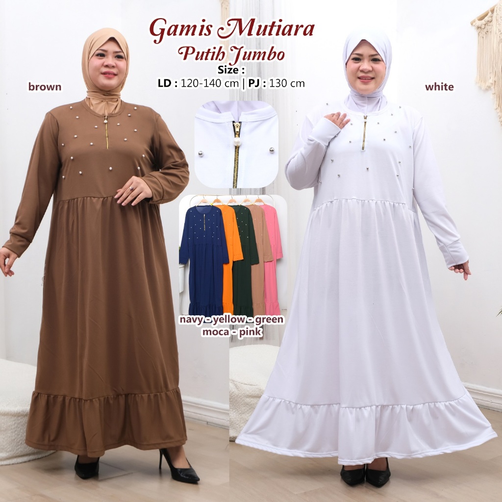 Jual Gamis BUSUI Jumbo / Gamis Sleting Taburan Mutiara ( REAL PIC ) Size XXL LD120cm | Shopee ...