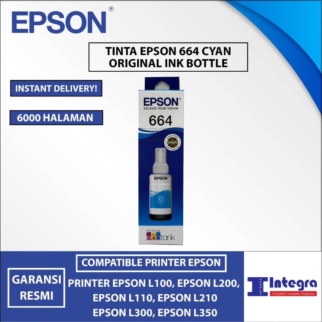 Jual Tinta Epson 664 Cyan Original Printer Ink Epson L100 L120 L121 L1300 | Shopee Indonesia