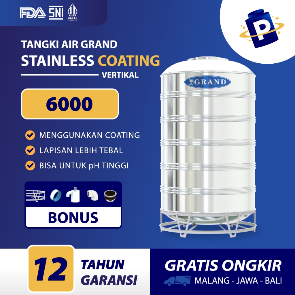 Jual Toren Tandon Tangki Air Stainless Coating Grand TSVS 6000 Anti ...