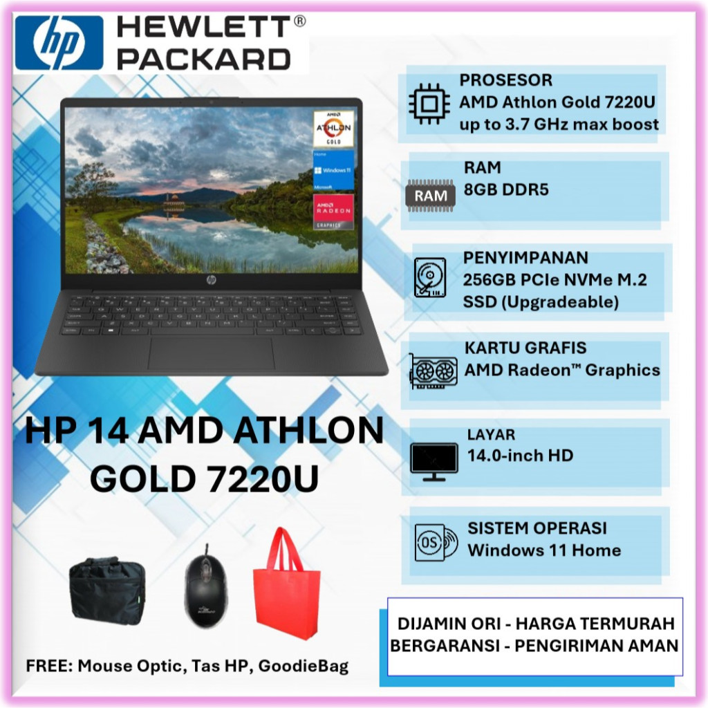 Jual Laptop HP 14 AMD Athlon Gold 7220U 8GB DDR5 512GB SSD NVME 14 inch ...