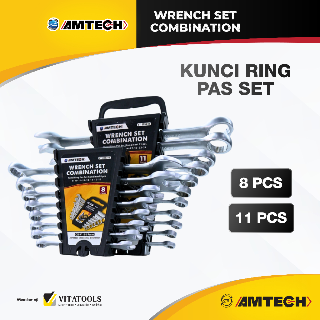 Jual AMTECH Kunci Ring Pas Set 8 Pcs 11 Pcs Combination Spanner Wrench ...
