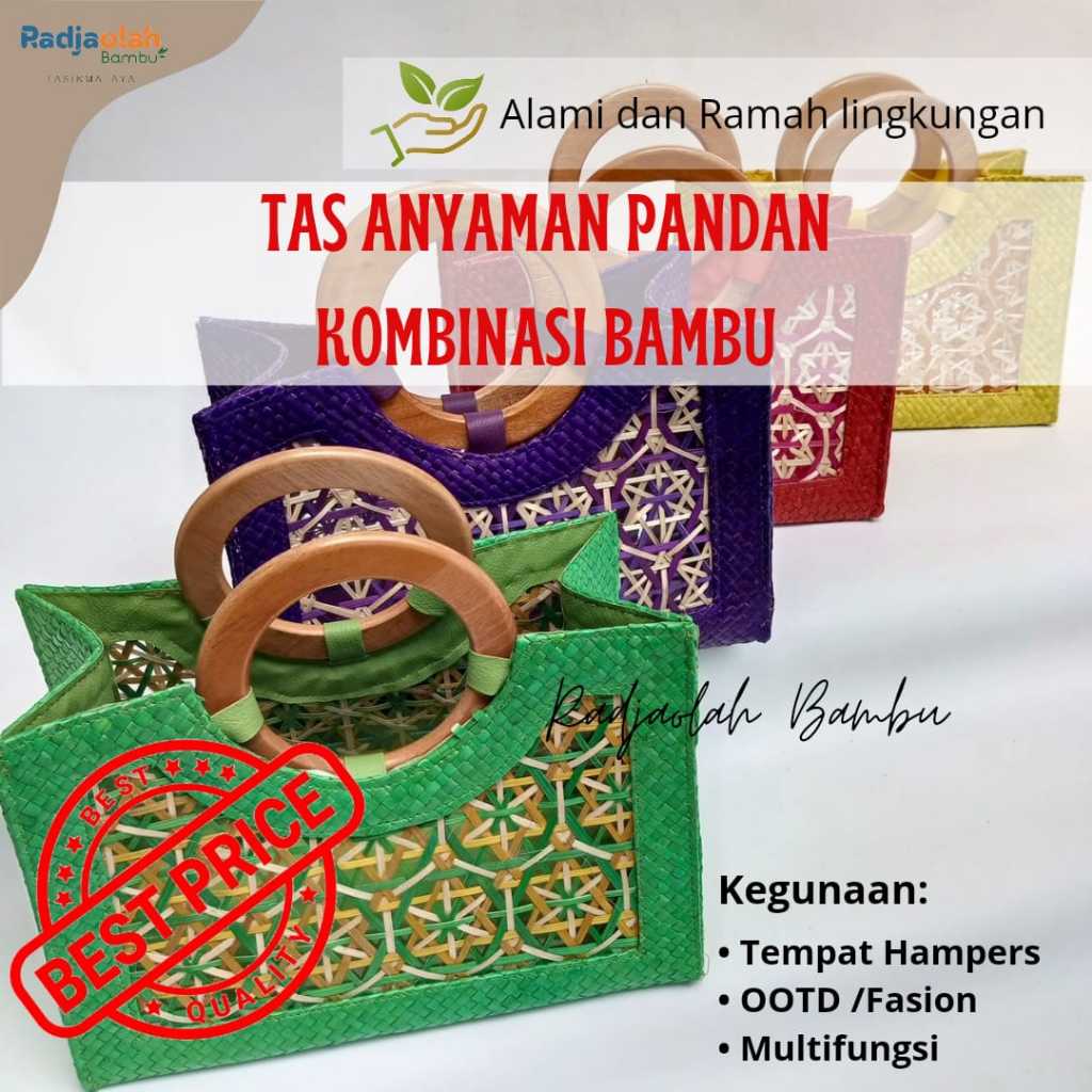 Jual Handbag Bahan Pandan Kombinasi Anyaman Bambu Laba Bintang Handle ...
