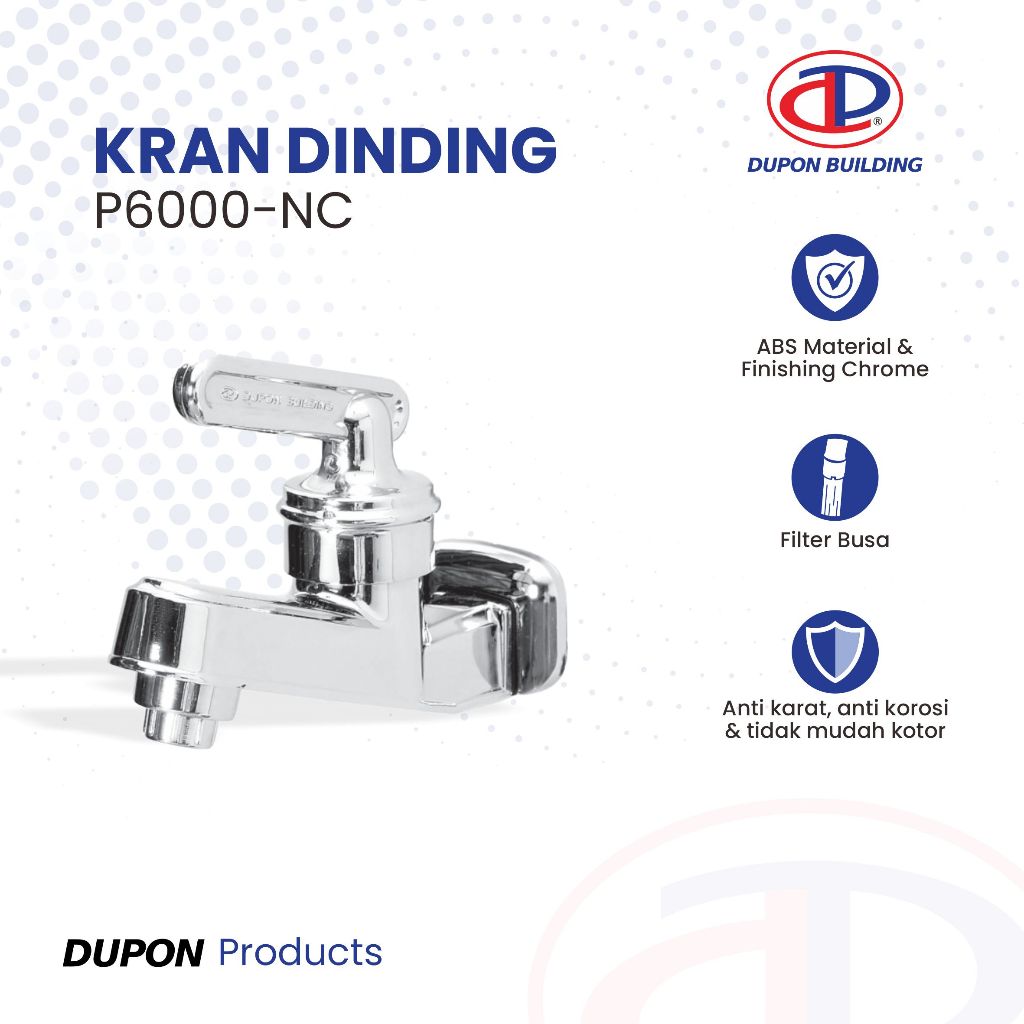 Jual DUPON Kran Air Dinding Tembok Plastik ABS Chrome 1/2 Inch P6000-NC ...
