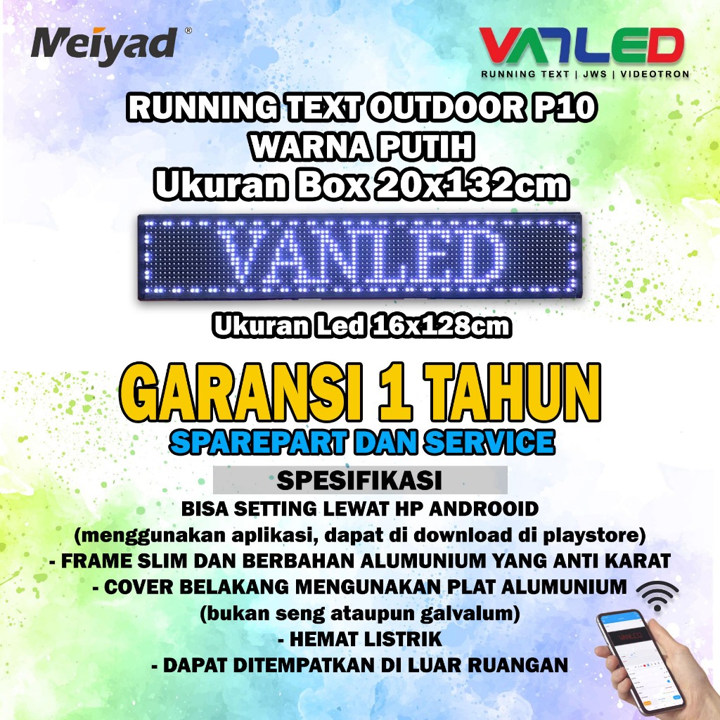 Jual Led Running Text Outdoor P10 Warna Putih Ukuran 20x132cm ...