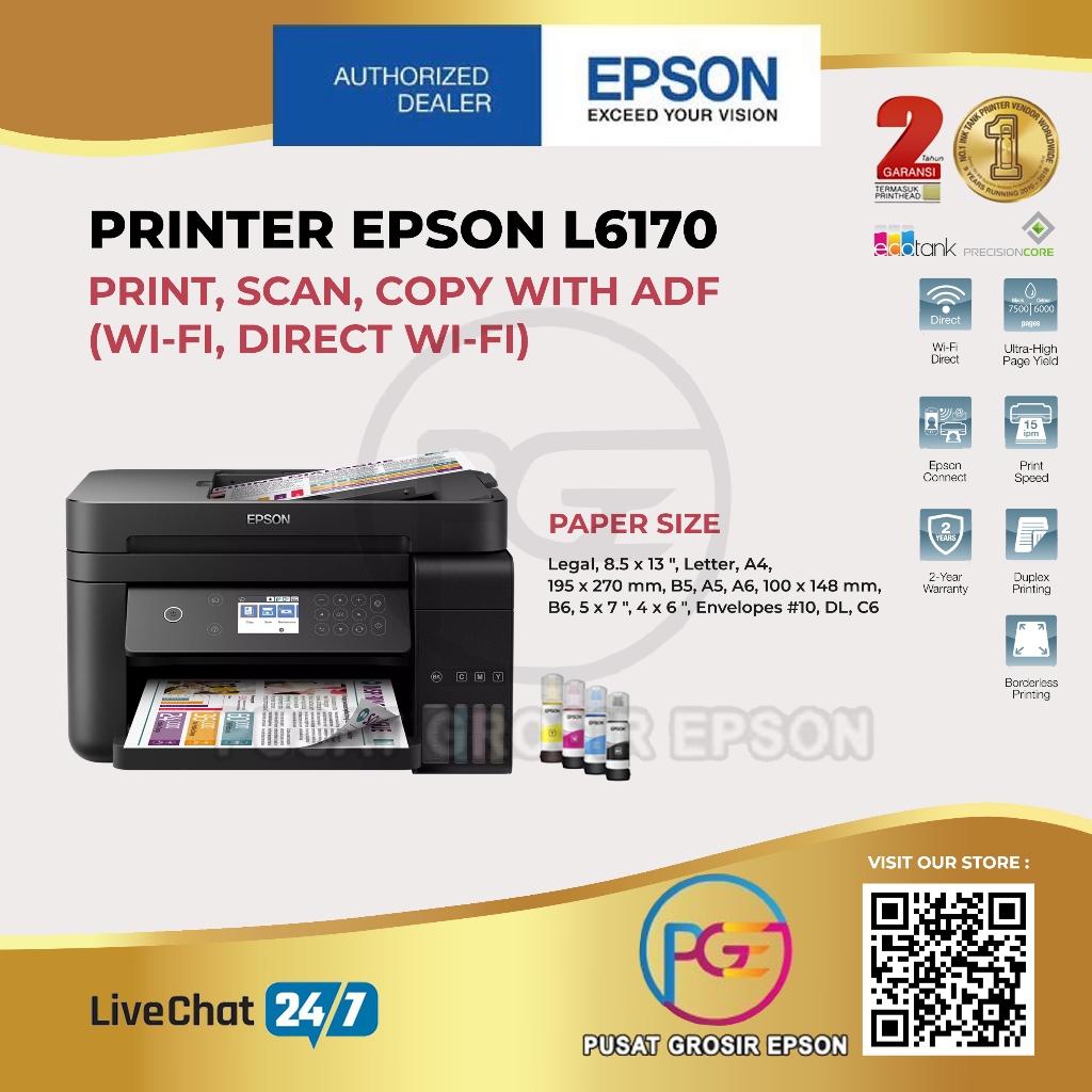 Jual PRINTER EPSON L6170 PENGGANTI L605 WIFI COPY SCAN ETHERNET ...