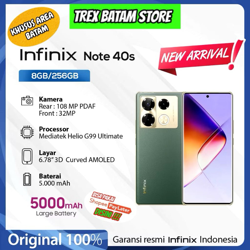 Jual INFINIX NOTE 40S 8/256 GB NFC LAYAR LENGKUNG 3D Amoled NFC GARANSI ...