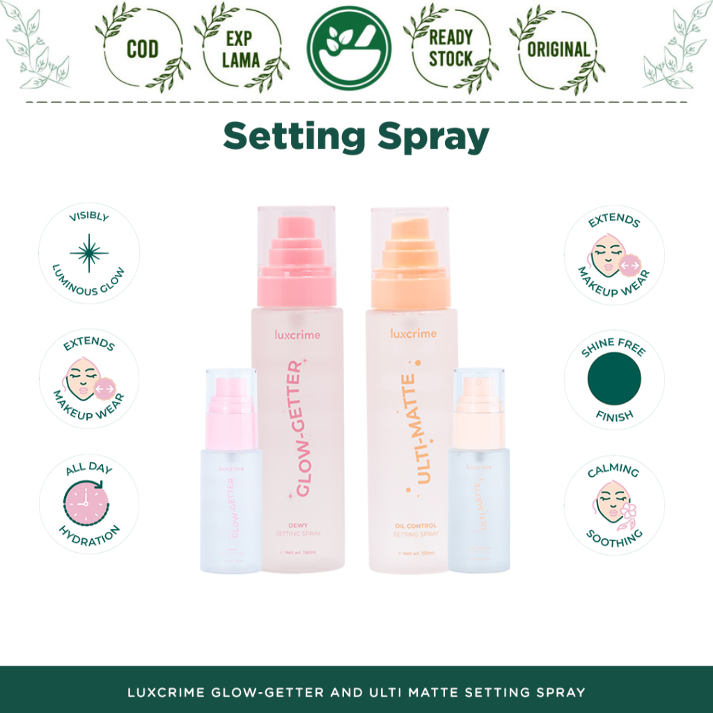 Jual LUXCRIME SETTING SPRAY MAKEUP TAHAN LAMA GLOW GETTER ULTI MATTE ...